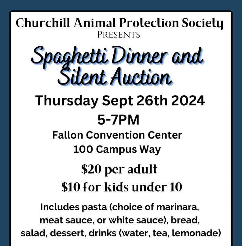 Spaghetti Dinner & Silent Auction – Churchill Animal Protection Society